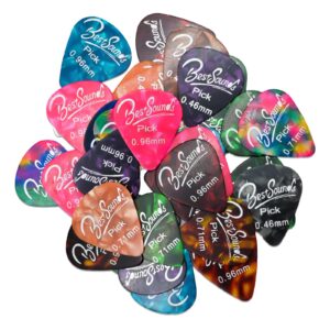 48pcs guitar picks, [thin/medium/heavy] variety pack celluloid pearl guitar picks for acoustic, electric or bass guitars 0.46 mm/0.71 mm/ 0.96 mm, random colors(thin/medium/heavy)