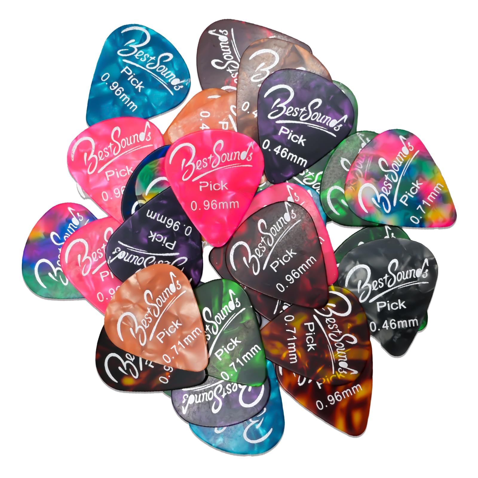 48PCS Guitar Picks, [Thin/Medium/Heavy] Variety Pack Celluloid Pearl Guitar Picks for Acoustic, Electric or Bass Guitars 0.46 mm/0.71 mm/ 0.96 mm, Random Colors(Thin/Medium/Heavy)