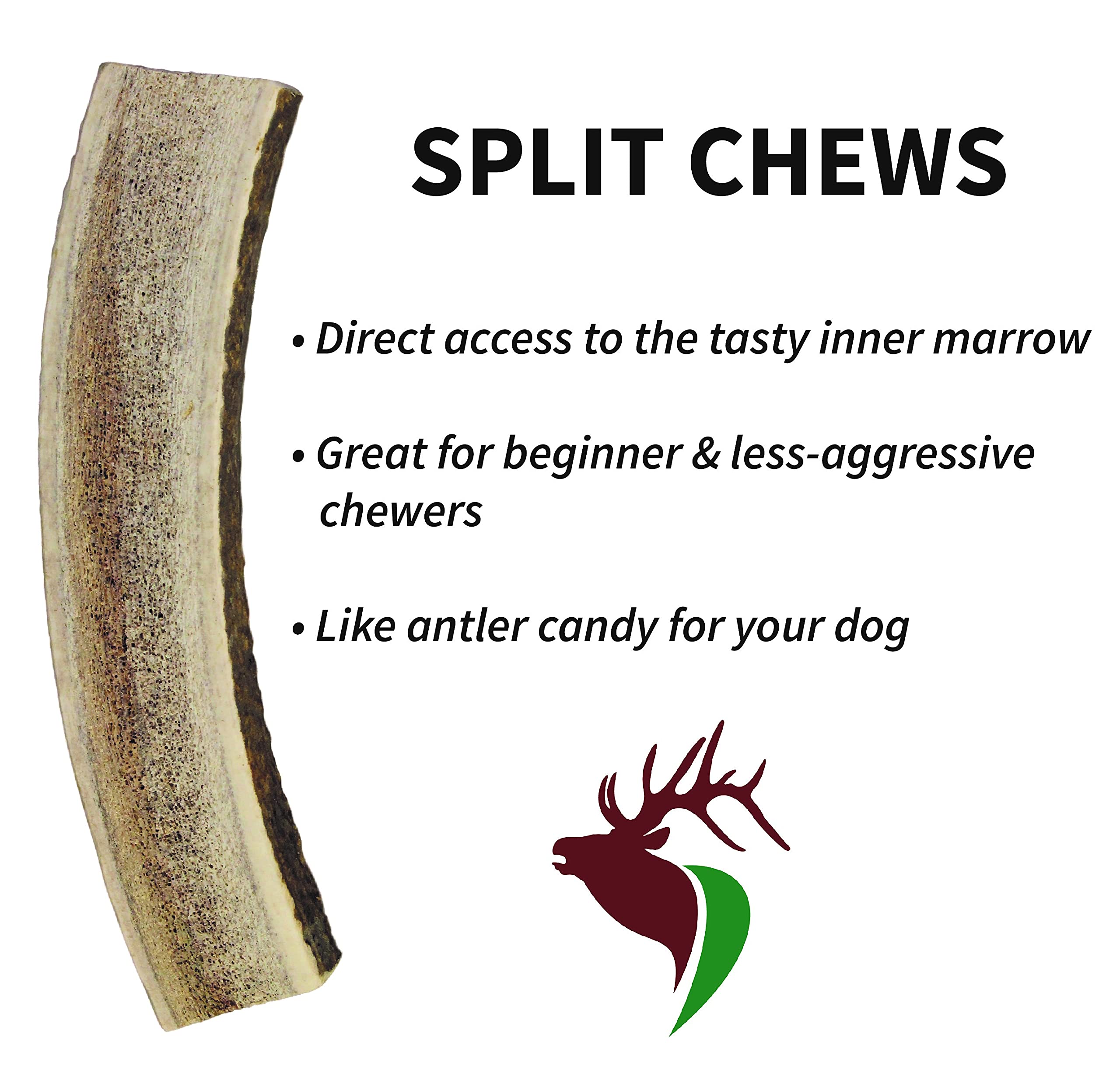 Elkhorn Premium Chews - Small Split Twin Pack (for 0-20 lb Dogs and Puppies) Premium Grade Elk Antlers for Dogs (2 Pieces) Sourced in The USA