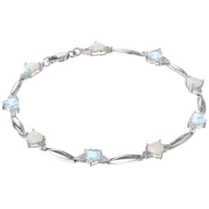 heart-shaped created opal and aquamarine bracelet with .01 cttw. diamonds - sterling silver - 7.5”