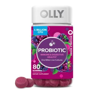 olly probiotic gummy, immune and digestive support, 1 billion cfus, chewable probiotic supplement, berry, 40 day supply - 80 count