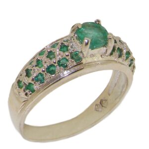 925 Sterling Silver Real Genuine Emerald Womens Wedding Band Ring - Size 4