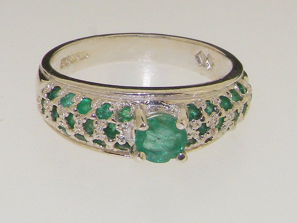 925 Sterling Silver Real Genuine Emerald Womens Wedding Band Ring - Size 4