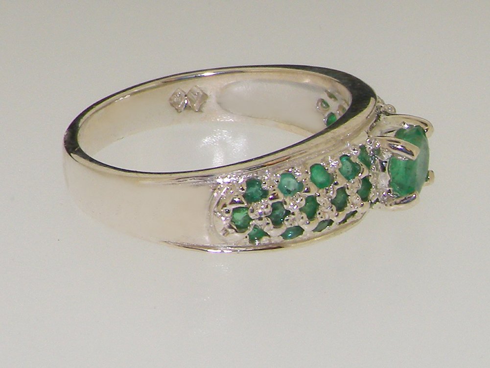 925 Sterling Silver Real Genuine Emerald Womens Wedding Band Ring - Size 4