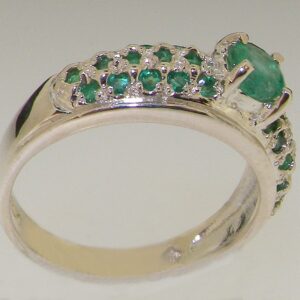 925 Sterling Silver Real Genuine Emerald Womens Wedding Band Ring - Size 4