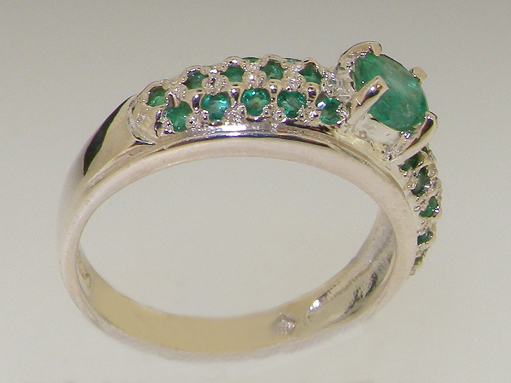 925 Sterling Silver Real Genuine Emerald Womens Wedding Band Ring - Size 4