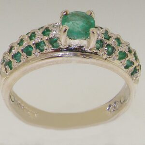 925 Sterling Silver Real Genuine Emerald Womens Wedding Band Ring - Size 4