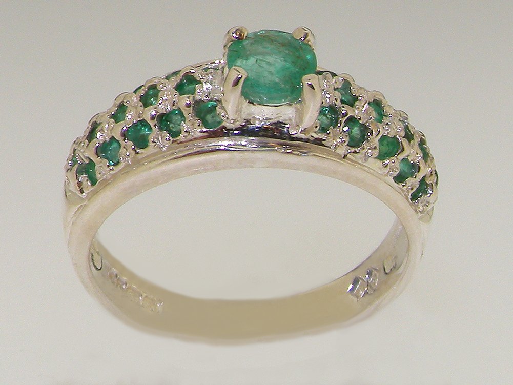 925 Sterling Silver Real Genuine Emerald Womens Wedding Band Ring - Size 4