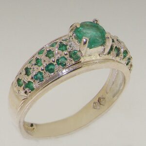 925 Sterling Silver Real Genuine Emerald Womens Wedding Band Ring - Size 4