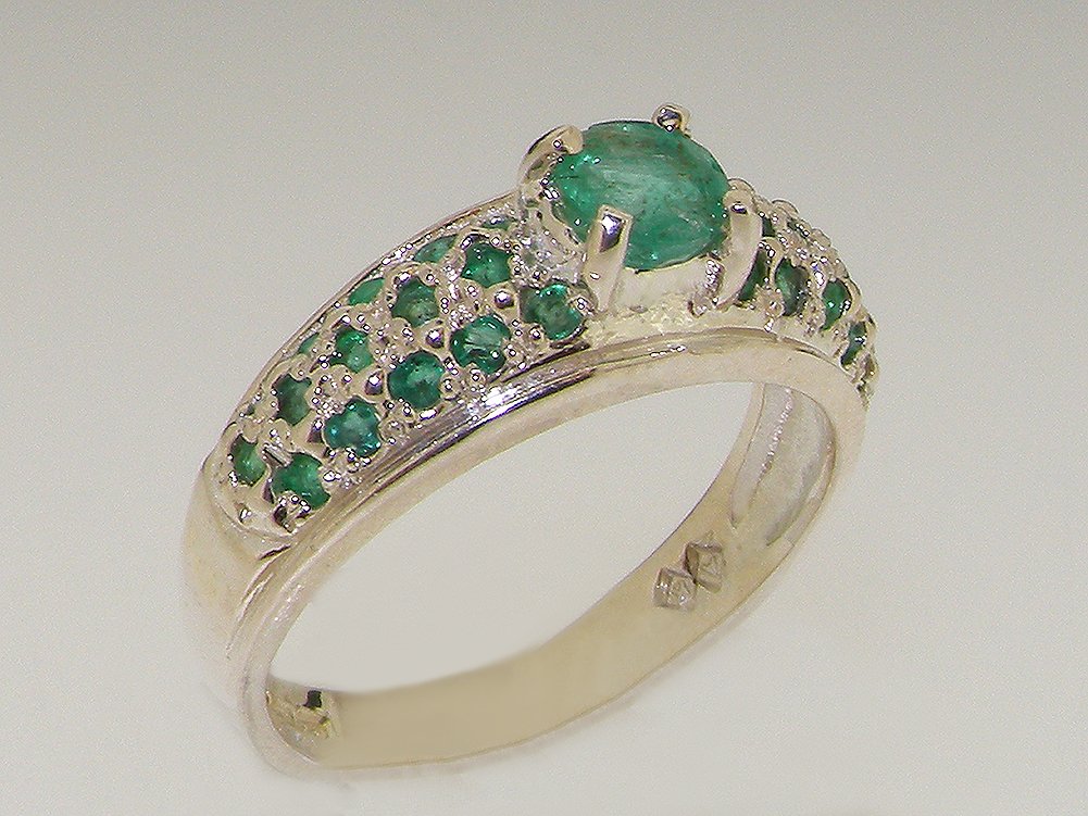 925 Sterling Silver Real Genuine Emerald Womens Wedding Band Ring - Size 4