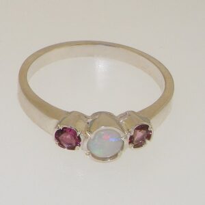 LetsBuyGold 925 Sterling Silver Natural Opal & Pink Tourmaline Womens Trilogy Ring - Size 9.5