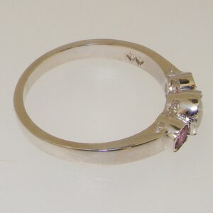 LetsBuyGold 925 Sterling Silver Natural Opal & Pink Tourmaline Womens Trilogy Ring - Size 9.5