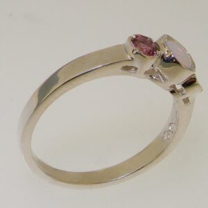 LetsBuyGold 925 Sterling Silver Natural Opal & Pink Tourmaline Womens Trilogy Ring - Size 9.5