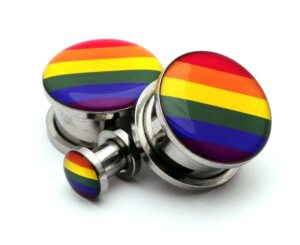 mystic metals body jewelry screw on plugs - rainbow picture plugs - sold as a pair (00g (10mm))