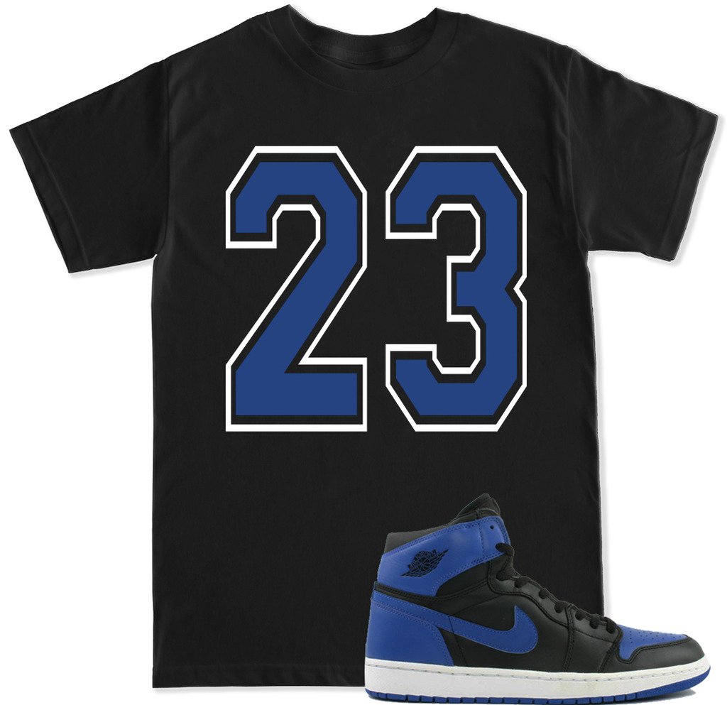 FTD Apparel Men's 23 Blue Retro 1 Royal Blue T Shirt - XXL Black