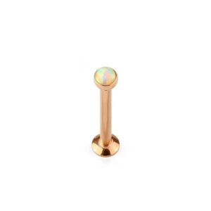 pierced owl 16ga 316l surgical steel internally threaded white synthetic opal lip cartilage ear stud (rose gold tone, 6mm barbell)