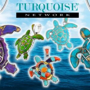 Turtle Pendant Necklace 925 Sterling Silver Genuine Gemstones (Teal/Matrix Turquoise)