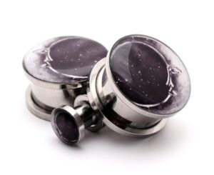 mystic metals body jewelry screw on plugs - moon style 2 picture plugs - sold as a pair (2g (6mm))