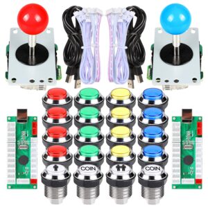 eg starts 2 player arcade contest diy kits usb encoder to pc joystick + 8 ways sticker + chrome led illuminated push button 1 & 2 player coin buttons for arcade mame raspberry pi 2 3 3b games