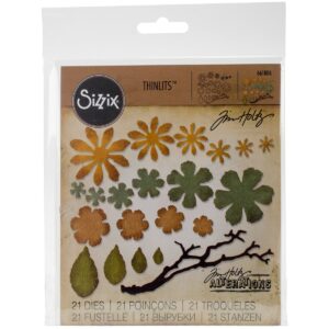 sizzix, multi color, thinlits die set 661806, tattered florals by tim holtz, 21 pack, one size (siz661806)