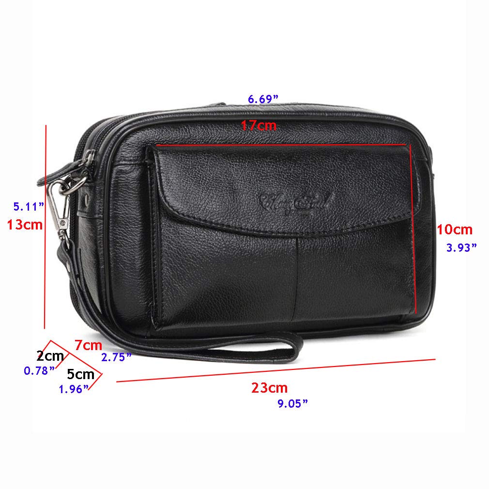 Hebetag Leather Clutch Purse Long Wallet for Men Cell Phone Organizer Holder Wrist Bag Day Pack Business Handbag