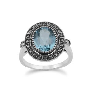 gemondo sterling silver blue topaz & marcasite antique style cluster ring