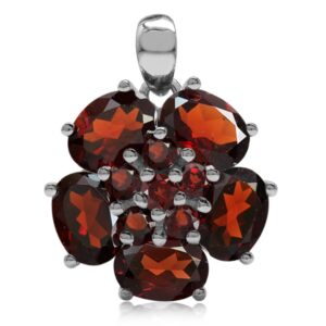 silvershake 8.15ct. natural garnet white gold plated 925 sterling silver flower cluster pendant