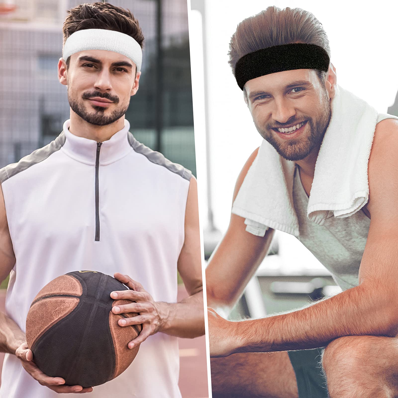 BEACE Sweatbands Sports Headband for Men & Women - 6PCS Moisture Wicking Athletic Cotton Terry Cloth Sweatband for Tennis, Basketball, Running, Gym, Working Out