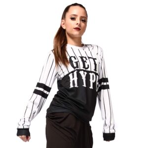 alexandra collection womens get hype hip hop long sleeve dance shirt black/white medium