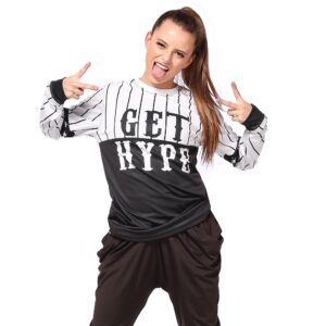 Alexandra Collection Womens Get Hype Hip Hop Long Sleeve Dance Shirt Black/White Medium