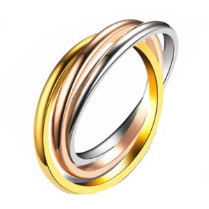 naivo tri-color gold plated interlocked rolling bands ring women's (ring size 9#)