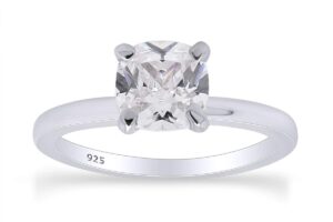 jewel zone us cushion cut white cubic zirconia anniversary solitaire ring in 14k white gold over sterling silver (0.75 carat)