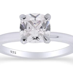 Jewel Zone US Cushion Cut White Cubic Zirconia Anniversary Solitaire Ring in 14k White Gold Over Sterling Silver (0.75 Carat)