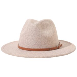 lanzom women lady felt fedora hat wide brim wool panama hats with band fit size 6 8/7-7 1/4(e-beige)