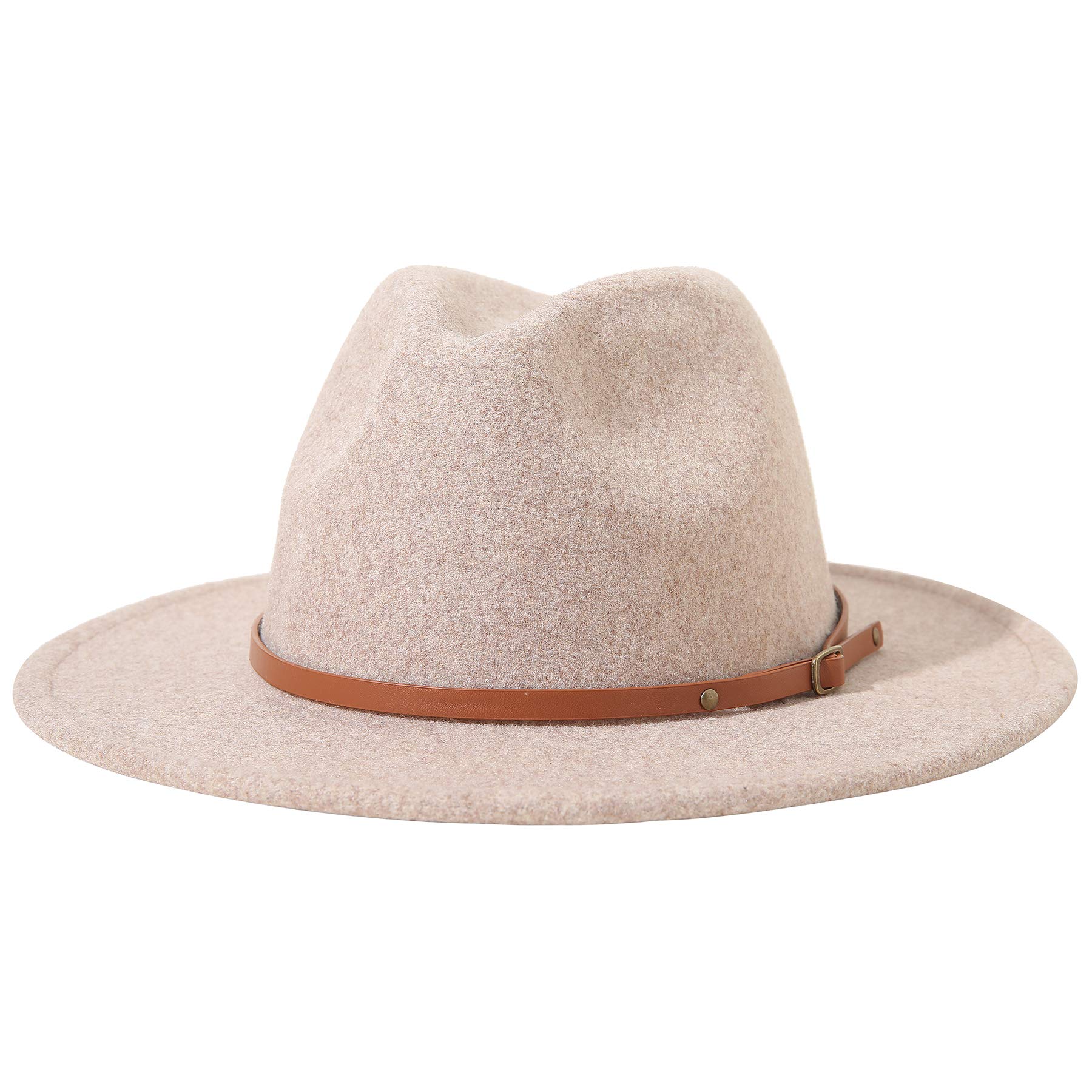 Lanzom Women Lady Felt Fedora Hat Wide Brim Wool Panama Hats with Band Fit Size 6 8/7-7 1/4(E-Beige)