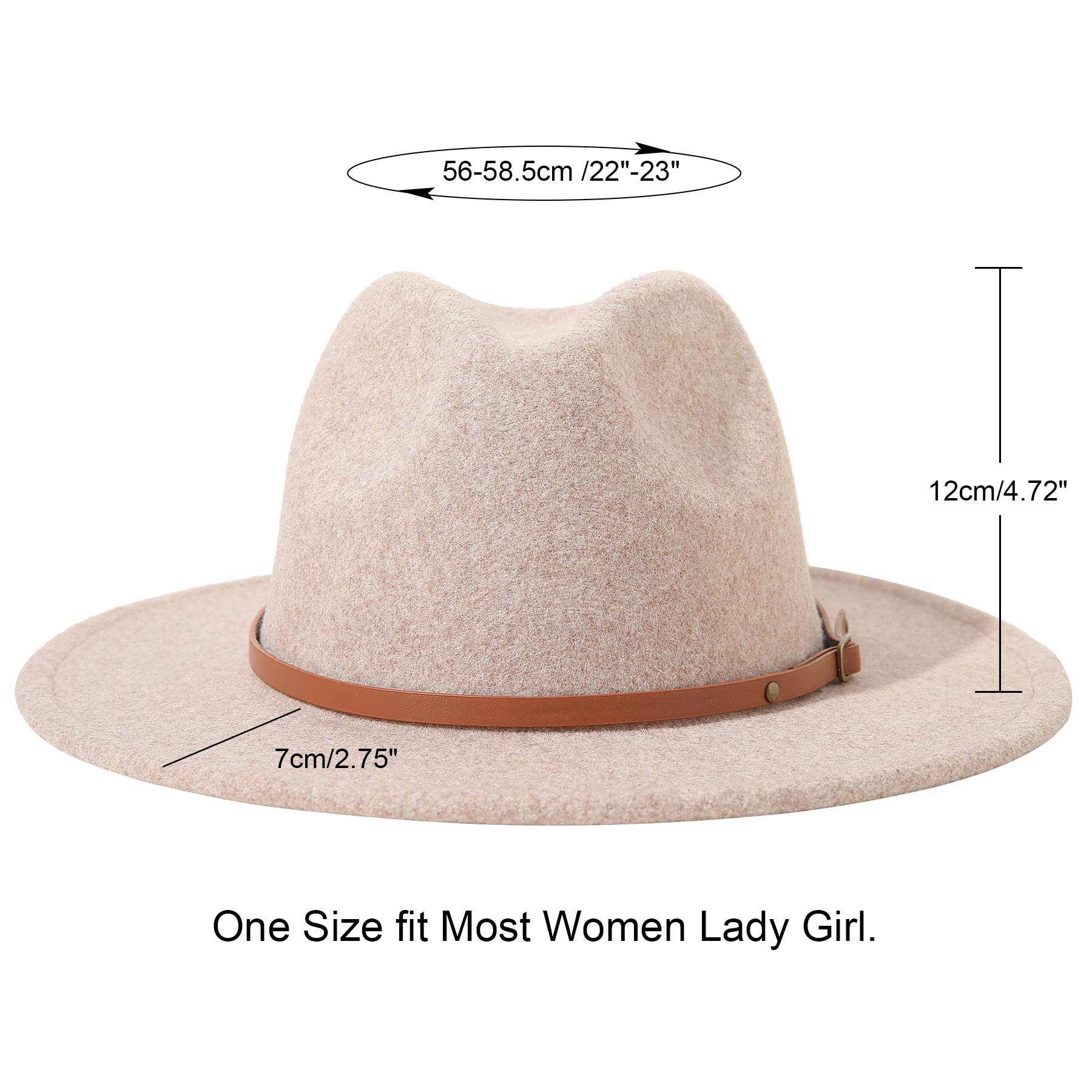 Lanzom Women Lady Felt Fedora Hat Wide Brim Wool Panama Hats with Band Fit Size 6 8/7-7 1/4(E-Beige)