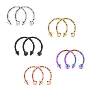 ruifan 10pcs assorted colors surgical steel cbr non-piercing fake nose septum horseshoe earring eyebrow tongue lip piercing ring with 3mm balls&spikes 16g 10mm