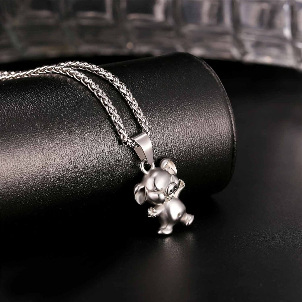 U7 Cute Piggy Pendant with 22 Inch Chain Stainless Steel Pet Pig Necklace for Women Teen