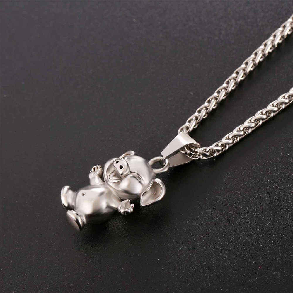 U7 Cute Piggy Pendant with 22 Inch Chain Stainless Steel Pet Pig Necklace for Women Teen