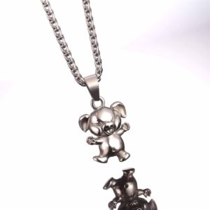 U7 Cute Piggy Pendant with 22 Inch Chain Stainless Steel Pet Pig Necklace for Women Teen