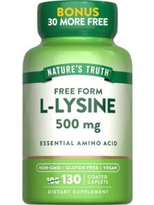 nature's truth l-lysine 500mg | 130 caplets | free form | essential amino acid | non-gmo & gluten free supplement