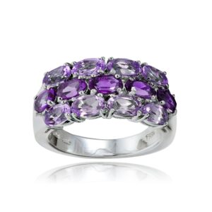 ice gems sterling silver genuine african amethyst and amethyst 3-row ring