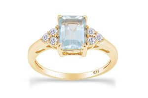 jewel zone us simulated blue aquamarine & white topaz cz fashion ring in 14k gold over sterling silver (1.67 cttw)