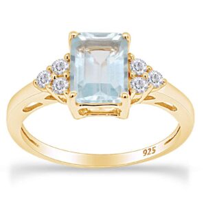 Jewel Zone US Simulated Blue Aquamarine & White Topaz CZ Fashion Ring in 14k Gold Over Sterling Silver (1.67 Cttw)