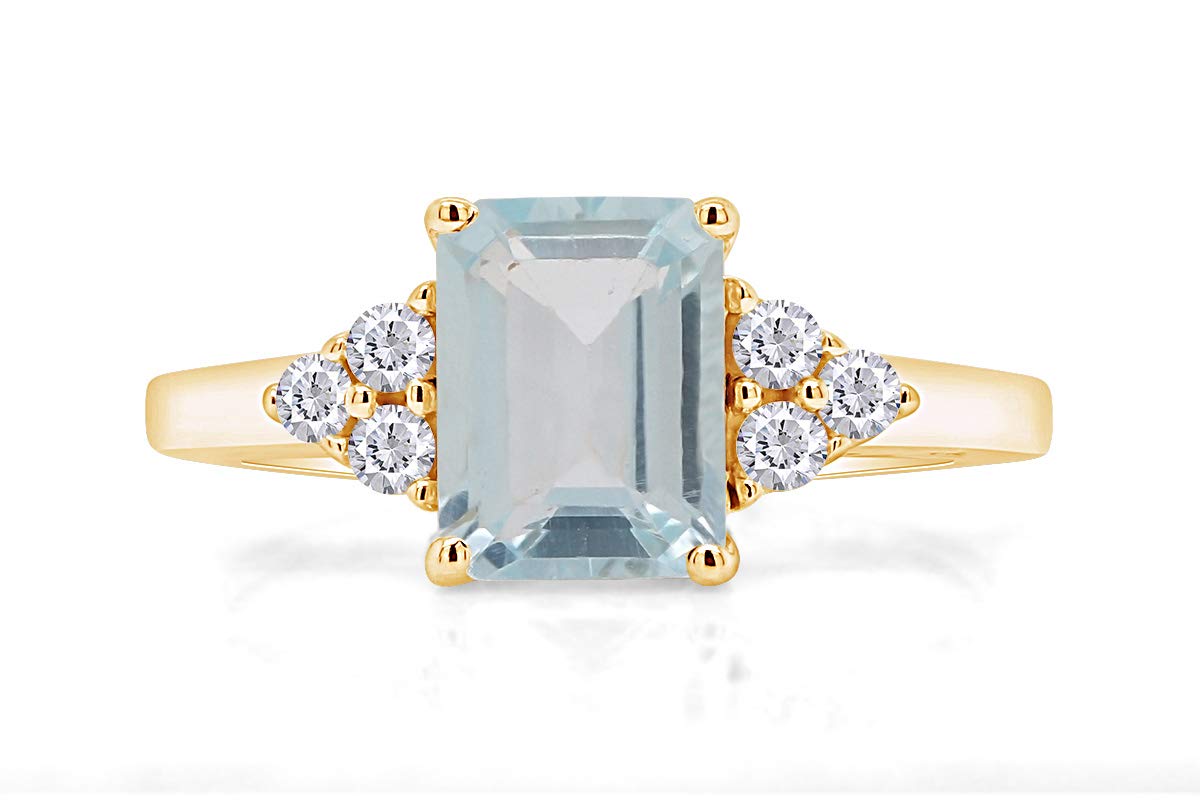 Jewel Zone US Simulated Blue Aquamarine & White Topaz CZ Fashion Ring in 14k Gold Over Sterling Silver (1.67 Cttw)