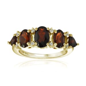 ice gems yellow gold flashed sterling silver garnet and white topaz 5-stone half eternity band ring, size 6