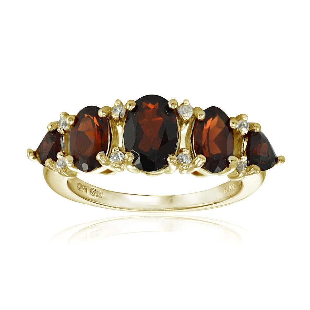 Ice Gems Yellow Gold Flashed Sterling Silver Garnet and White Topaz 5-Stone Half Eternity Band Ring, Size 6