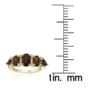 Ice Gems Yellow Gold Flashed Sterling Silver Garnet and White Topaz 5-Stone Half Eternity Band Ring, Size 6