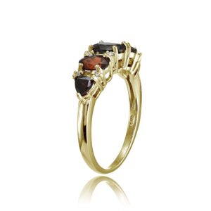 Ice Gems Yellow Gold Flashed Sterling Silver Garnet and White Topaz 5-Stone Half Eternity Band Ring, Size 6