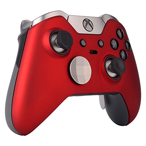 eXtremeRate Scarlet Red Soft Touch Replacement Shell Front Faceplate Cover for Xbox One Elite Controller Model 1698 with Thumbstick Accent Rings - Controller NOT Included